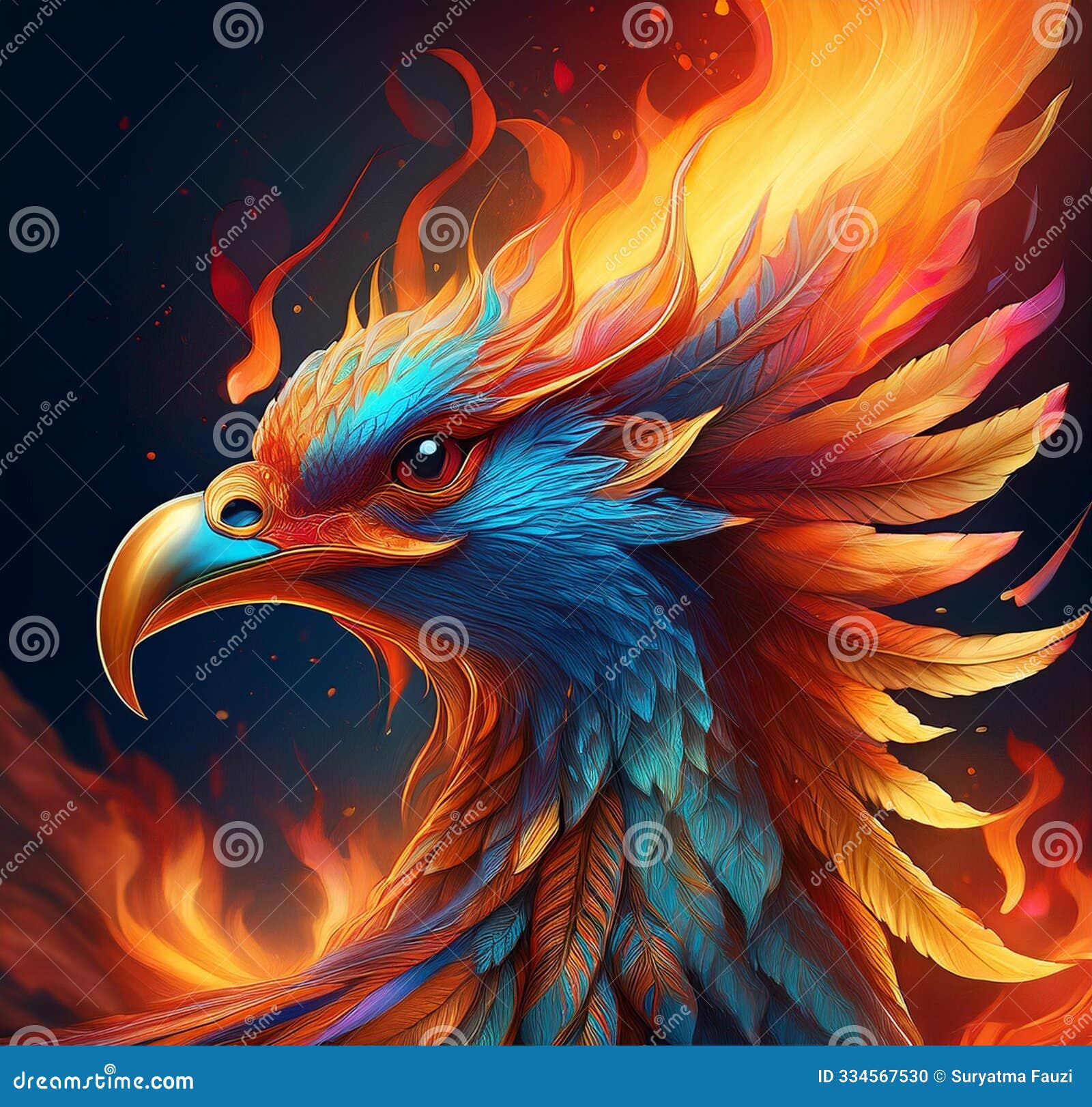 A Phoenix, with Fire, on a Black Background Stock Illustration ...