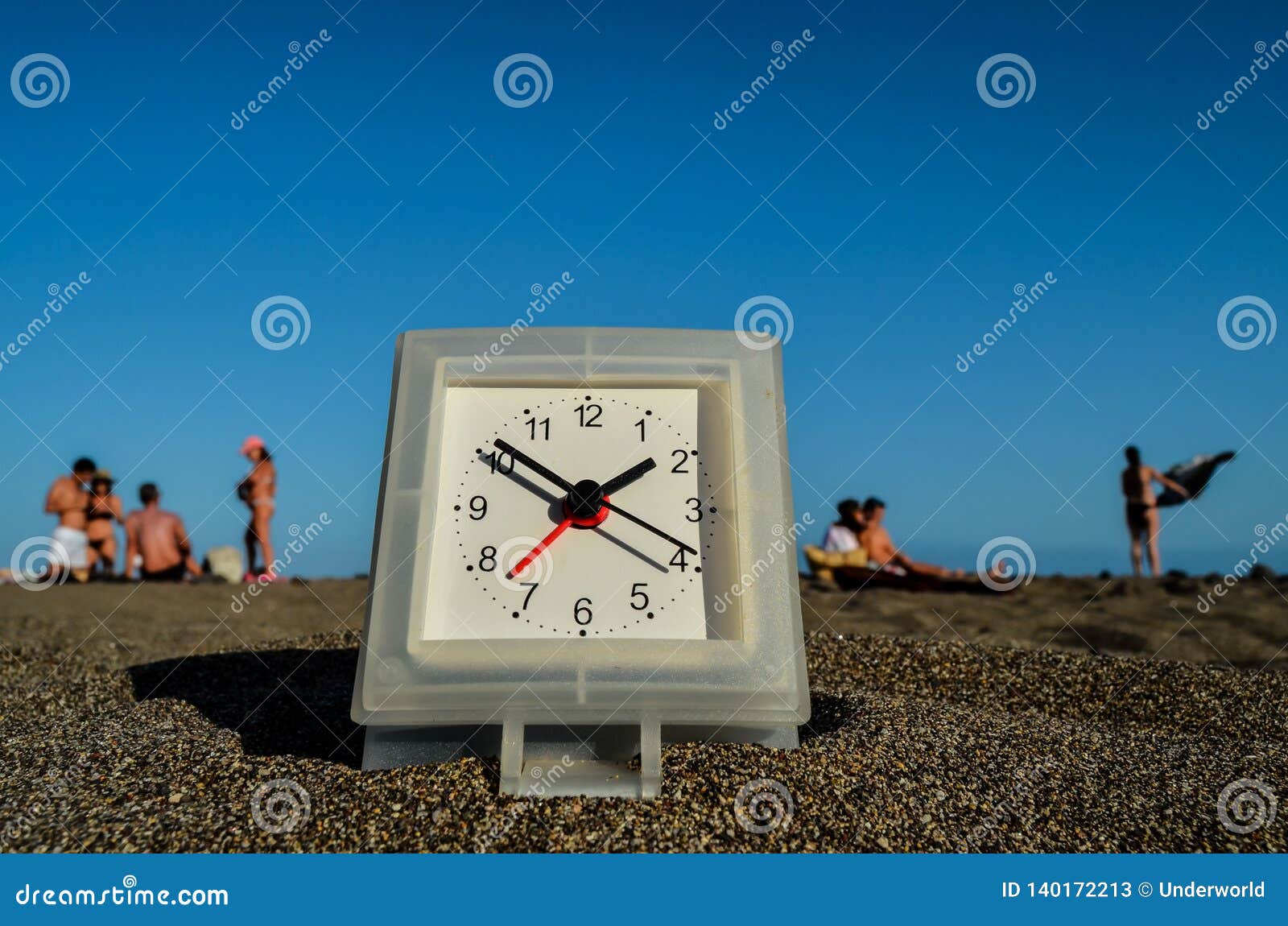 Clock on the Sand Beach stock image. Image of time, relax - 140172213