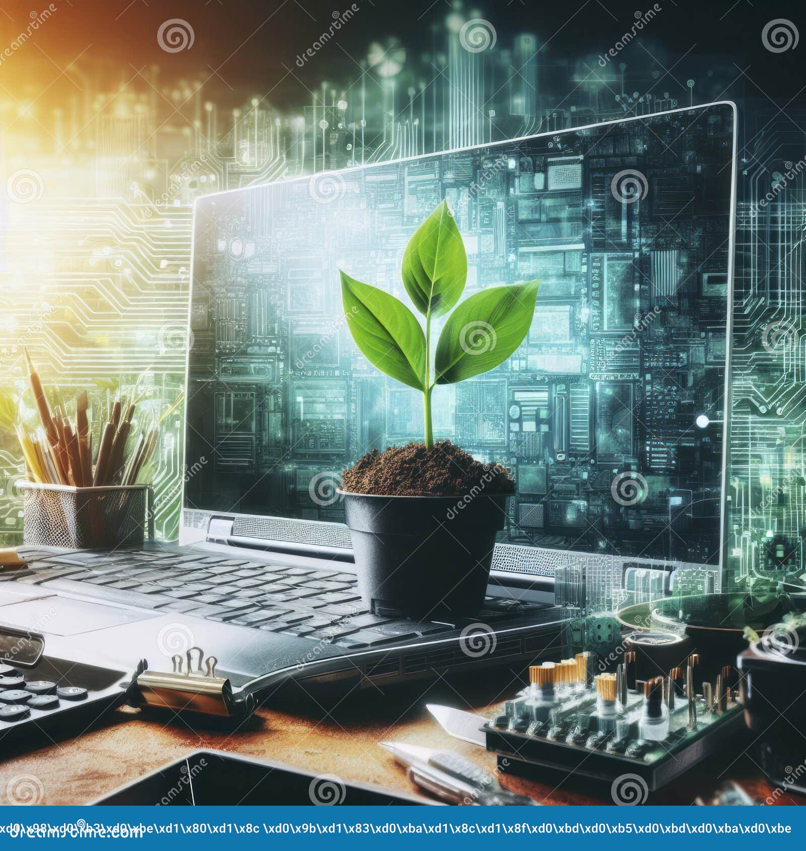 Photo Plant with Computer Board , Green Technology Concept. Ai ...