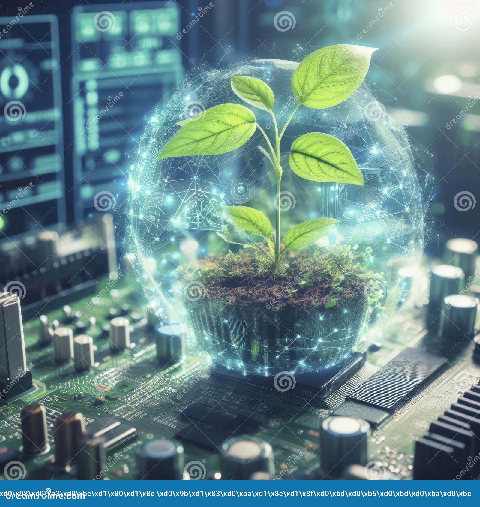 Photo Plant with Computer Board, Green Technology Concept. Ai ...
