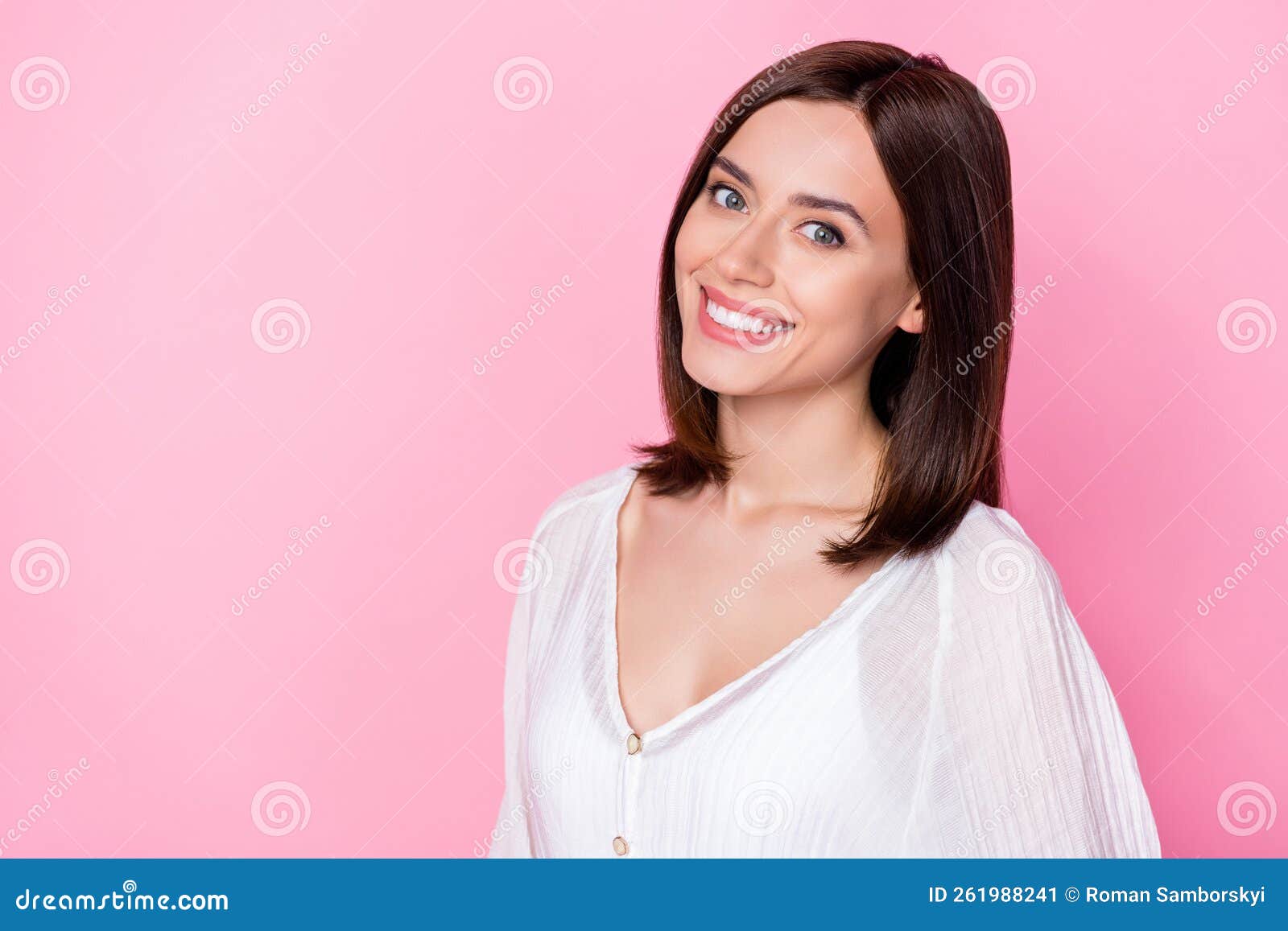 Photo Portrait Of Attractive Young Lady Toothy Smile Cheerful