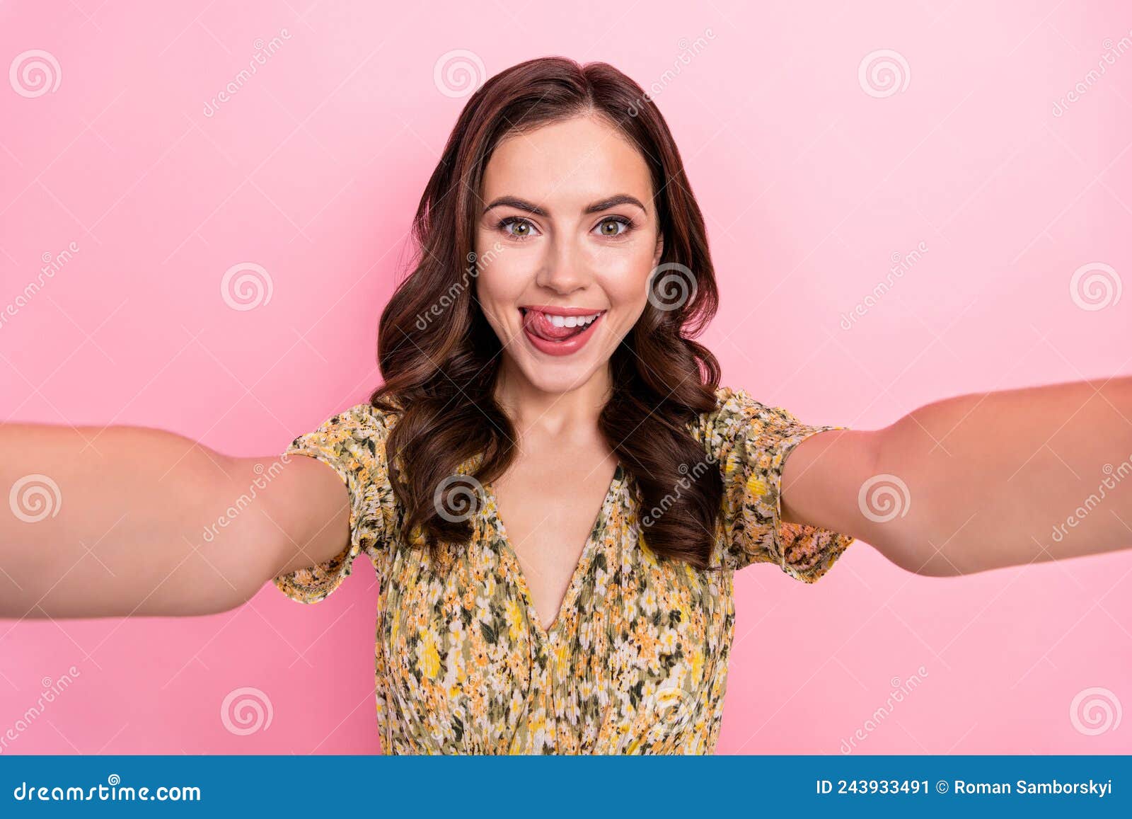 Photo Of Positive Adorable Girl Make Selfie Tongue Lick Teeth Have Good