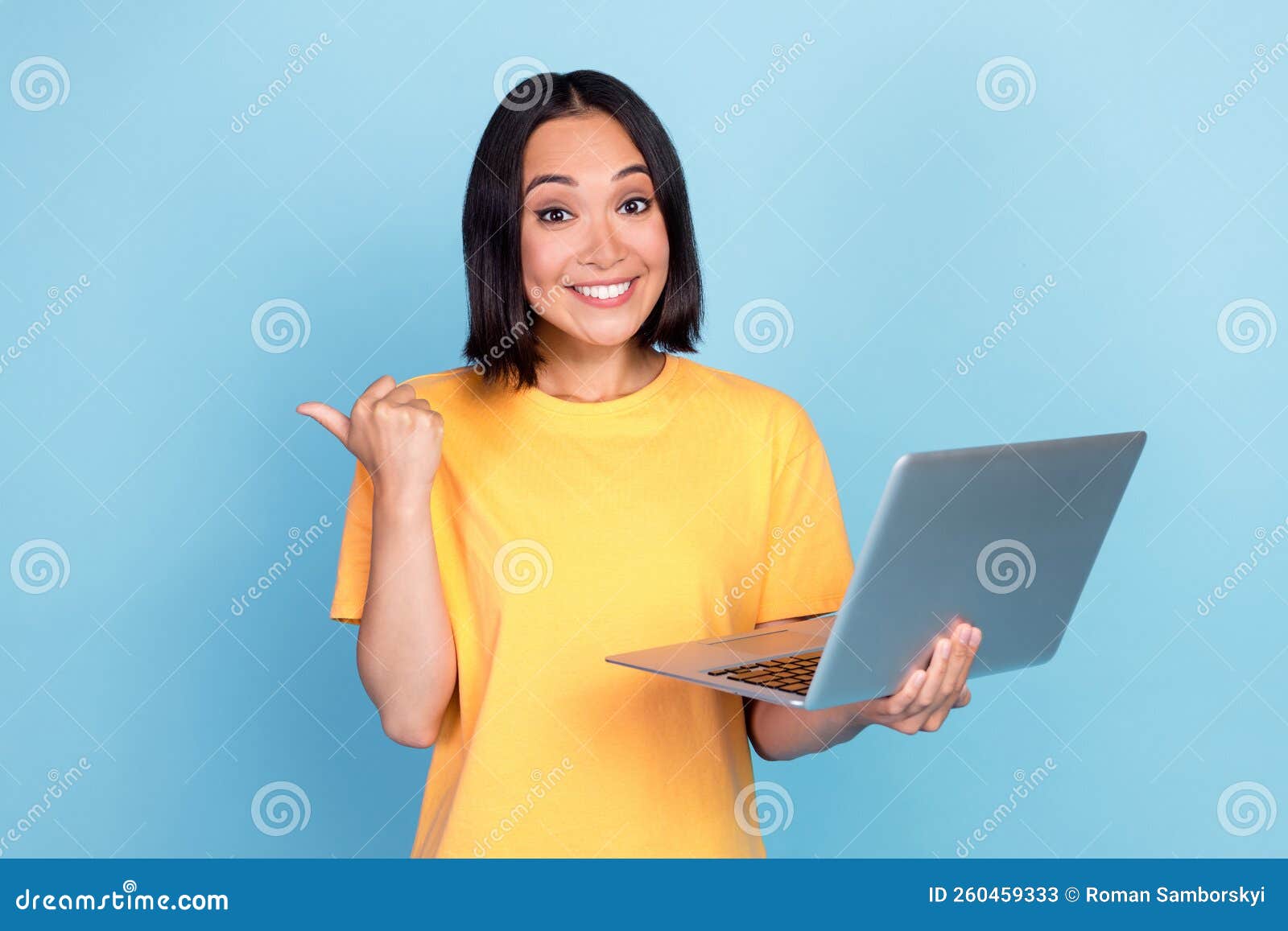 Photo Of Positive Cheerful Pretty Girl Bob Hairdo Wear Yellow T Shirt
