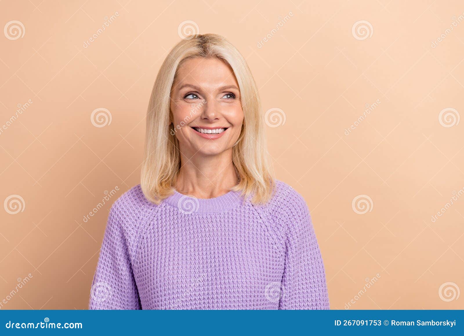 Photo Of Positive Satisfied Elderly Lady With Blond Hairdo Wear Knit