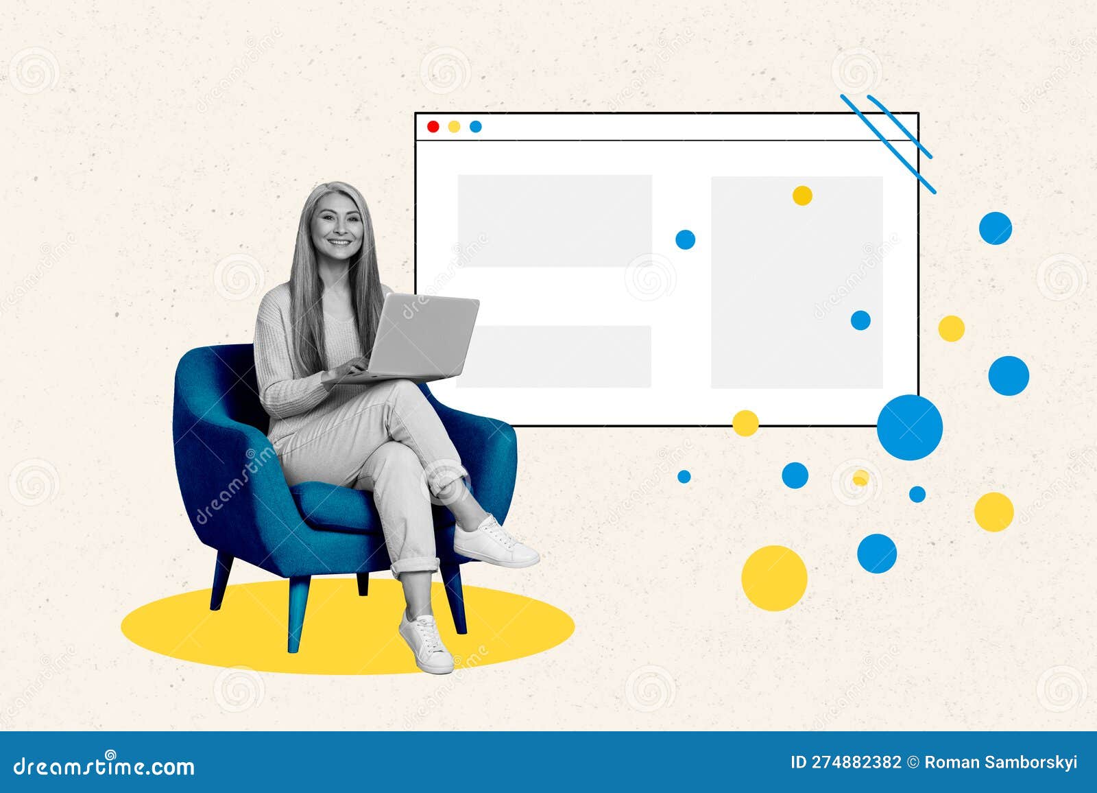 Photo Poster Collage of Mature Age Woman Default User Netbook Website Page Empty Space Interface ...