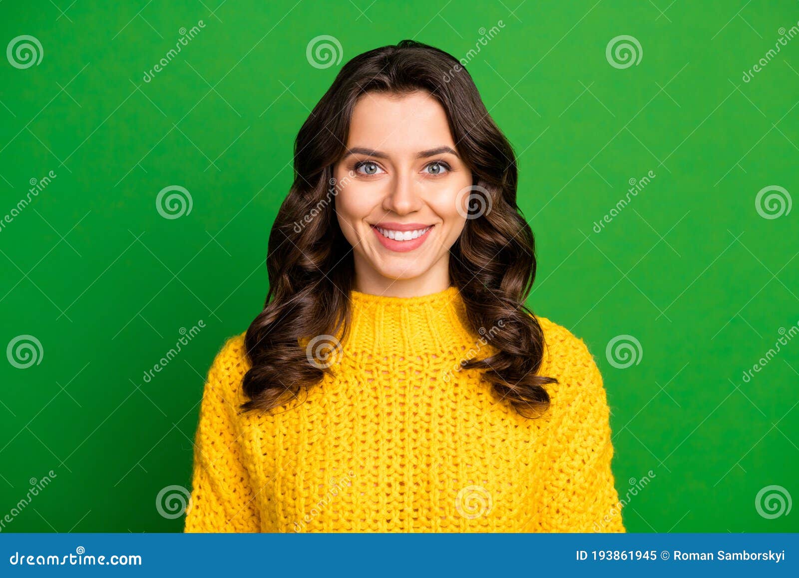 Photo Of Pretty Curly Lady Positive Cheerful Facial Expression Toothy