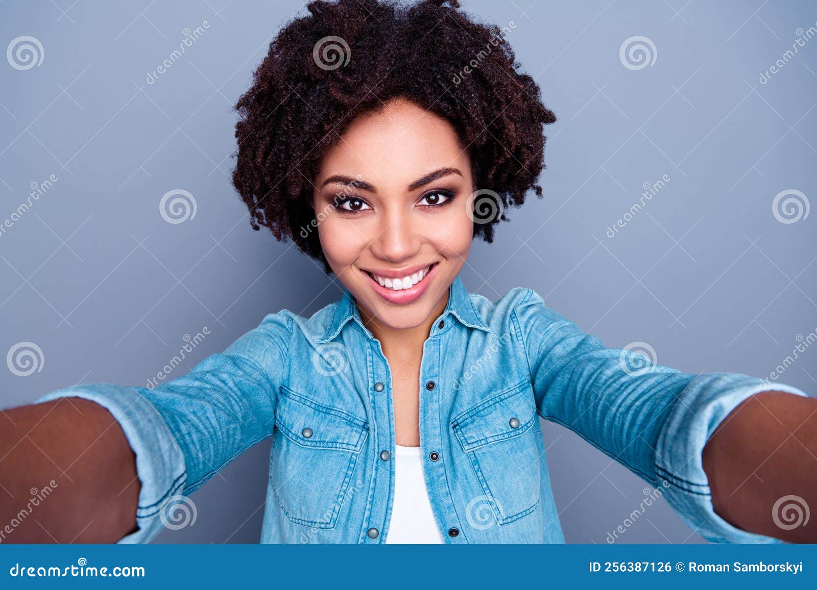 Photo Of Pretty Satisfied Person Make Selfie Toothy Beaming Smile Good