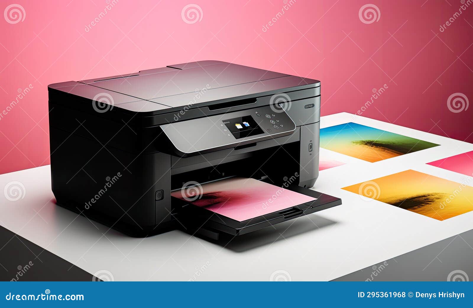 Photo of a Printer and a Plant on a Desk Stock Illustration ...