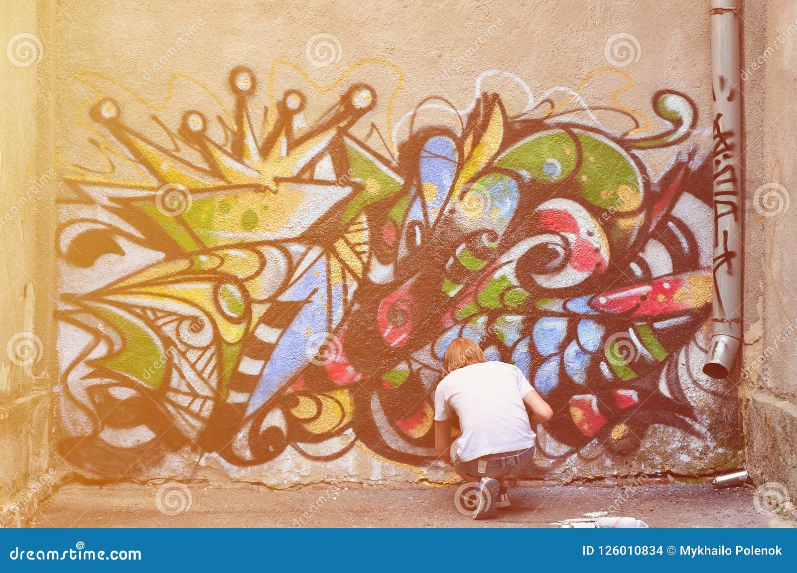 Photo in the Process of Drawing a Graffiti Pattern on an Old Con Stock ...