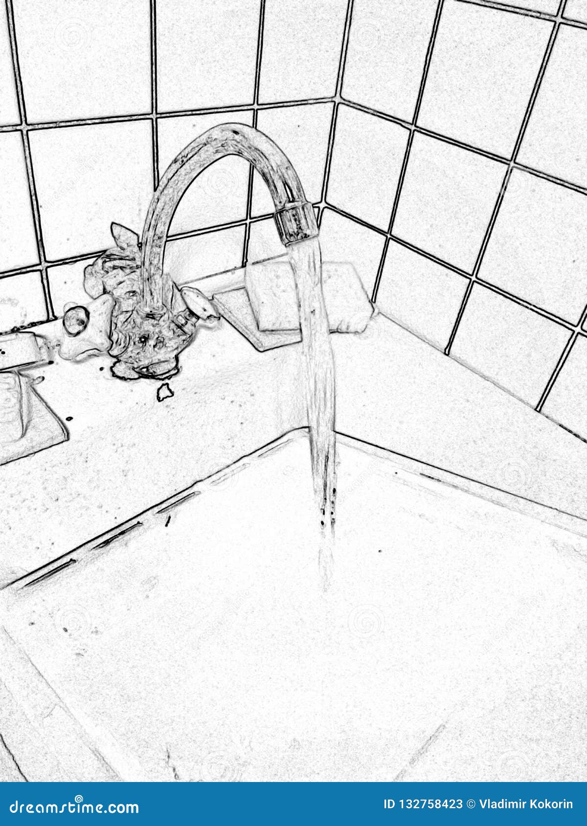 Photo Processed in the Style of Pencil Drawing. from the Tap in the ...