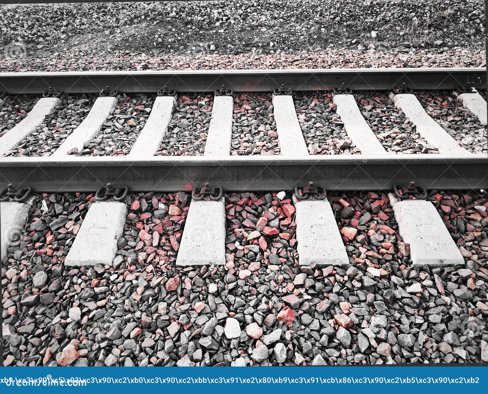 Photo Of The Railway. Steel Rails, Concrete Sleepers, Gravel Filling ...