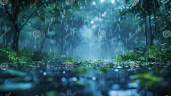 A Photo of Rain Falling in a Forest Stock Illustration - Illustration ...