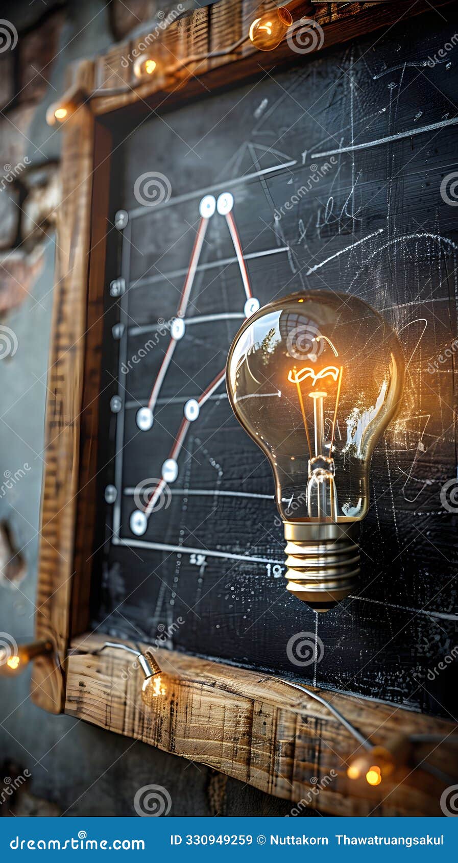 Photo Realistic As Blackboard with Lightbulb and Growth Chart Concept ...