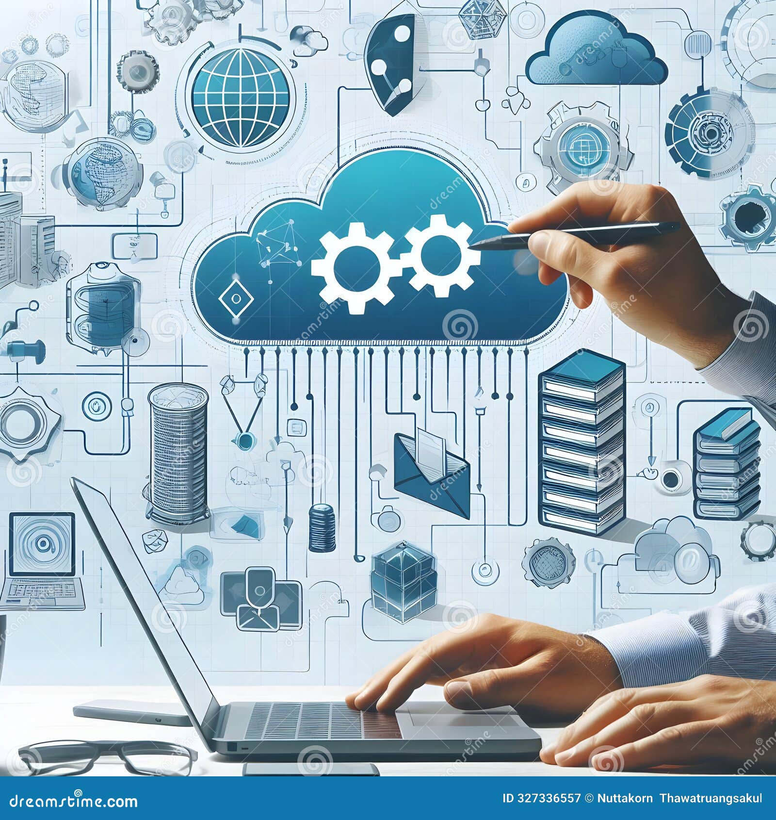 Photo Realistic As Cloud Computing with DevOps Integration and Development Symbols Concept As ...