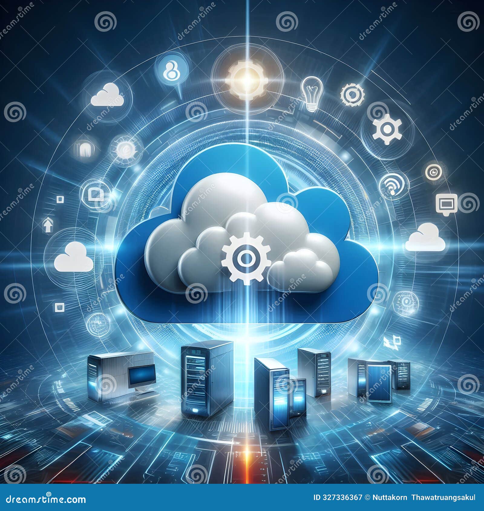Photo Realistic As Cloud Computing Integration with Legacy Systems and Cloud Symbols Concept As ...