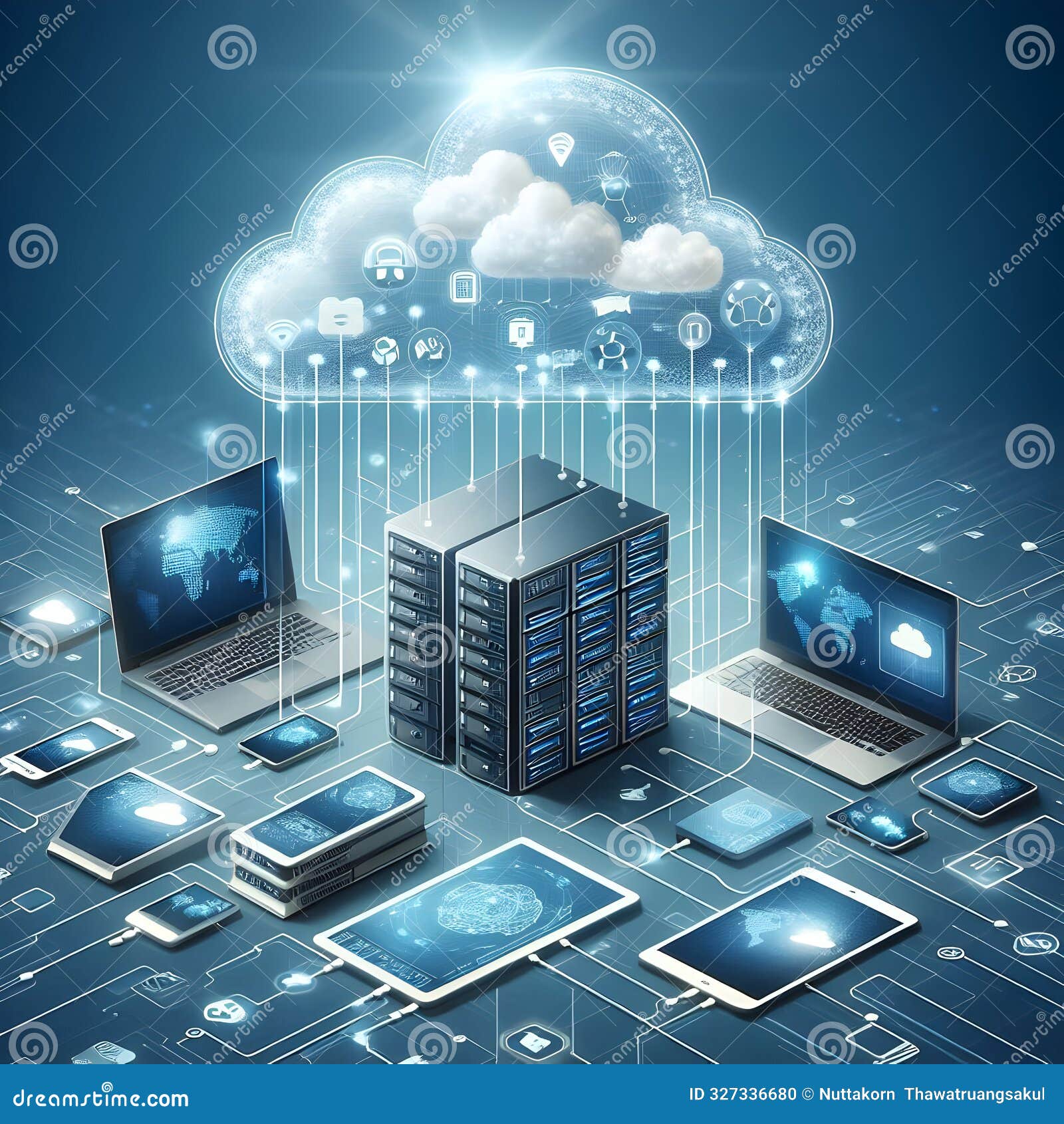 Photo Realistic As Cloud Server Network with Connected Devices Concept ...