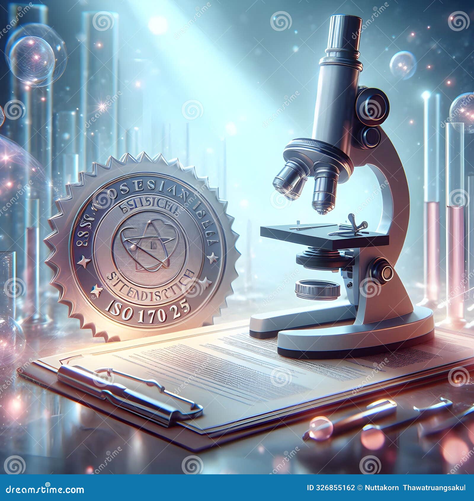 Photo Realistic As Microscope with Certificate and ISO Seal Concept As ...