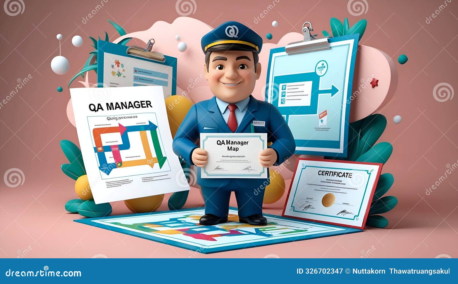 Photo Realistic As QA Manager with Process Map and Certificate Concept As an Image of a QA ...