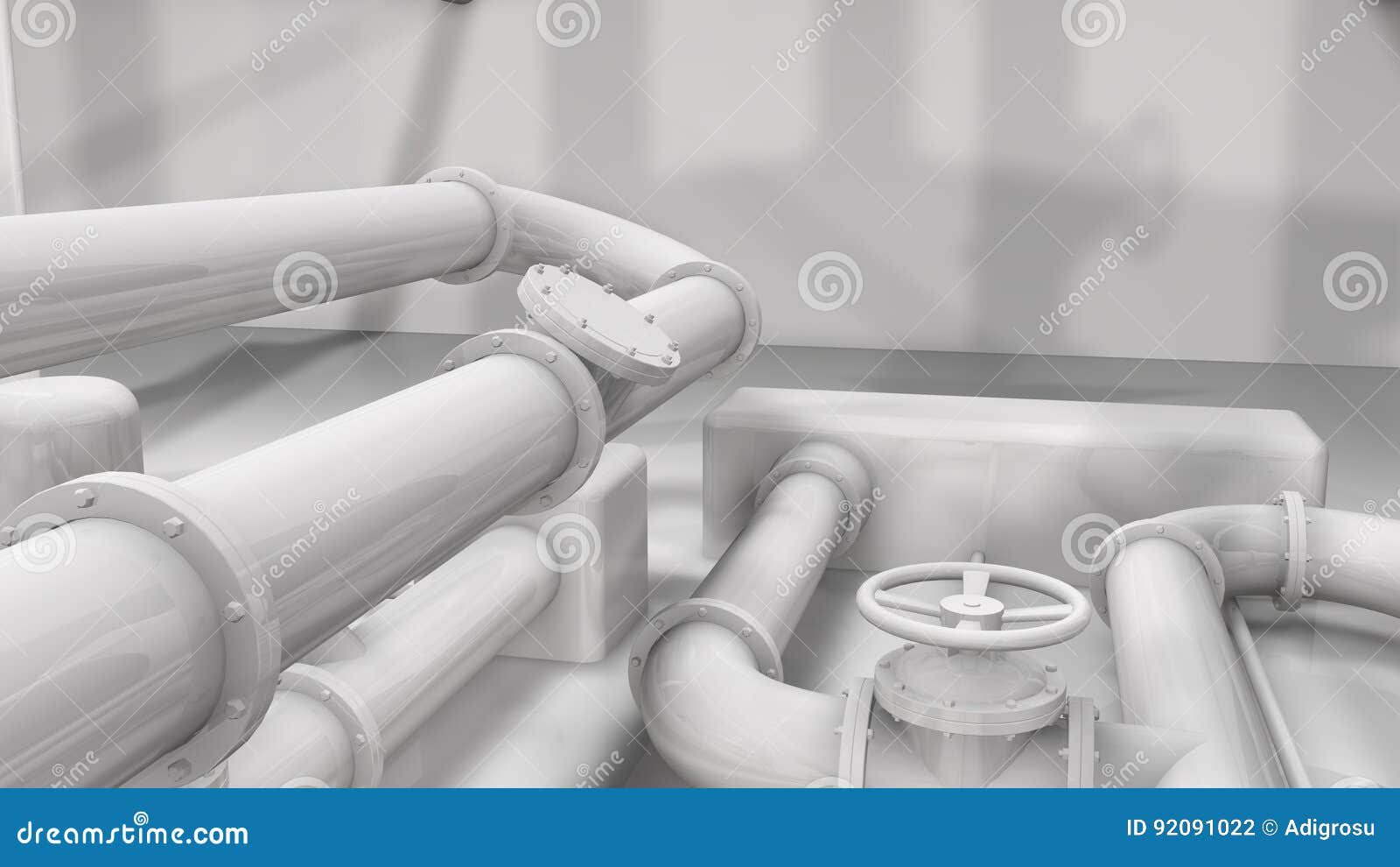 Photo Realistic 3D Glossy White Pipes and Control Wheels in a Pipes ...
