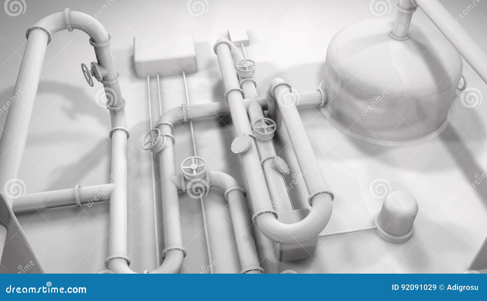 Photo Realistic 3D Glossy White Pipes and Control Wheels in a Pipes ...