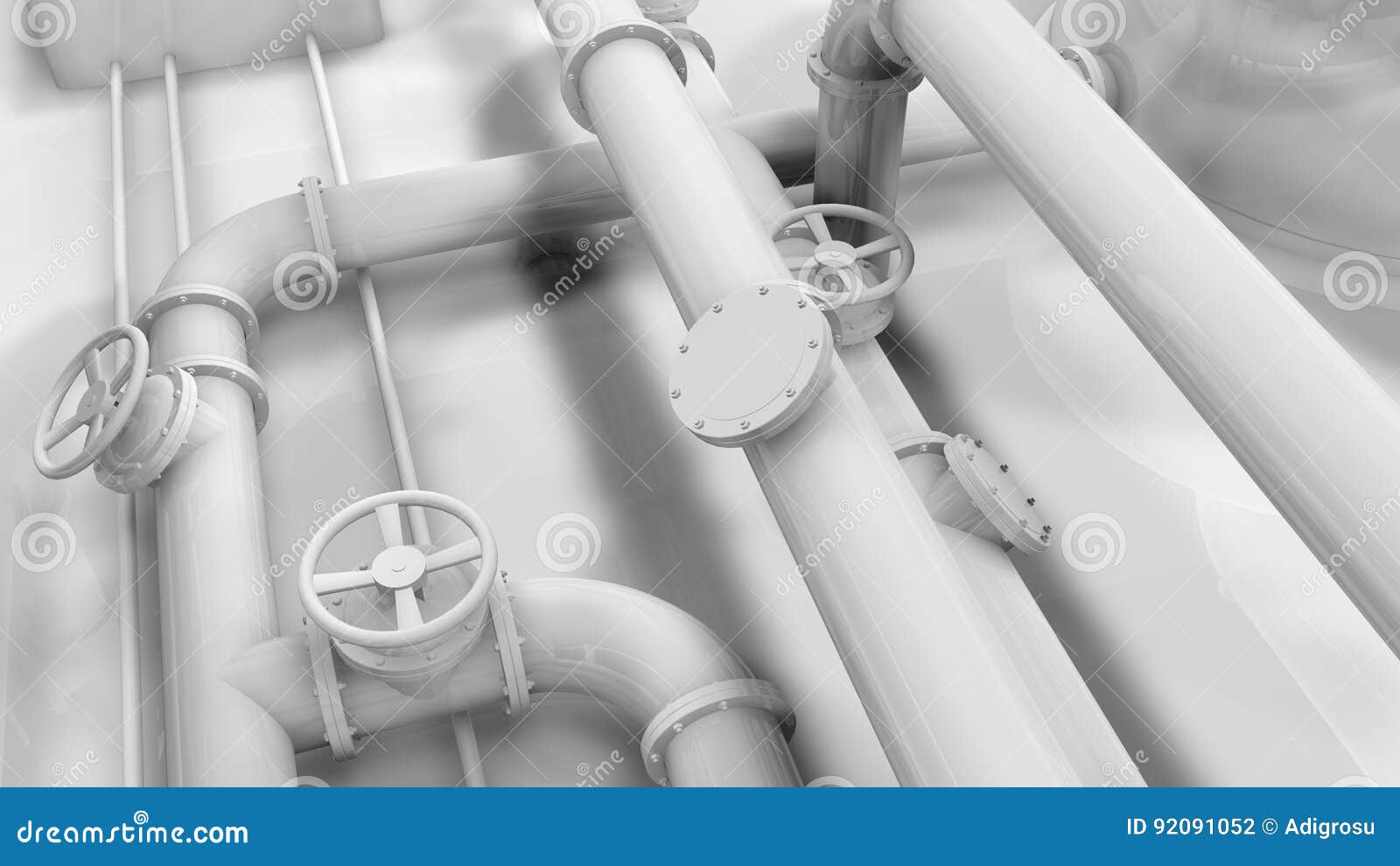 Photo Realistic 3D Glossy White Pipes and Control Wheels in a Pipes ...