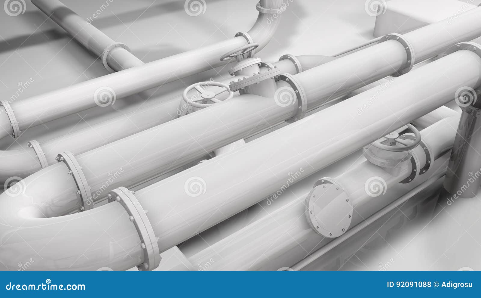 Photo Realistic 3D Glossy White Pipes and Control Wheels in a Pipes ...