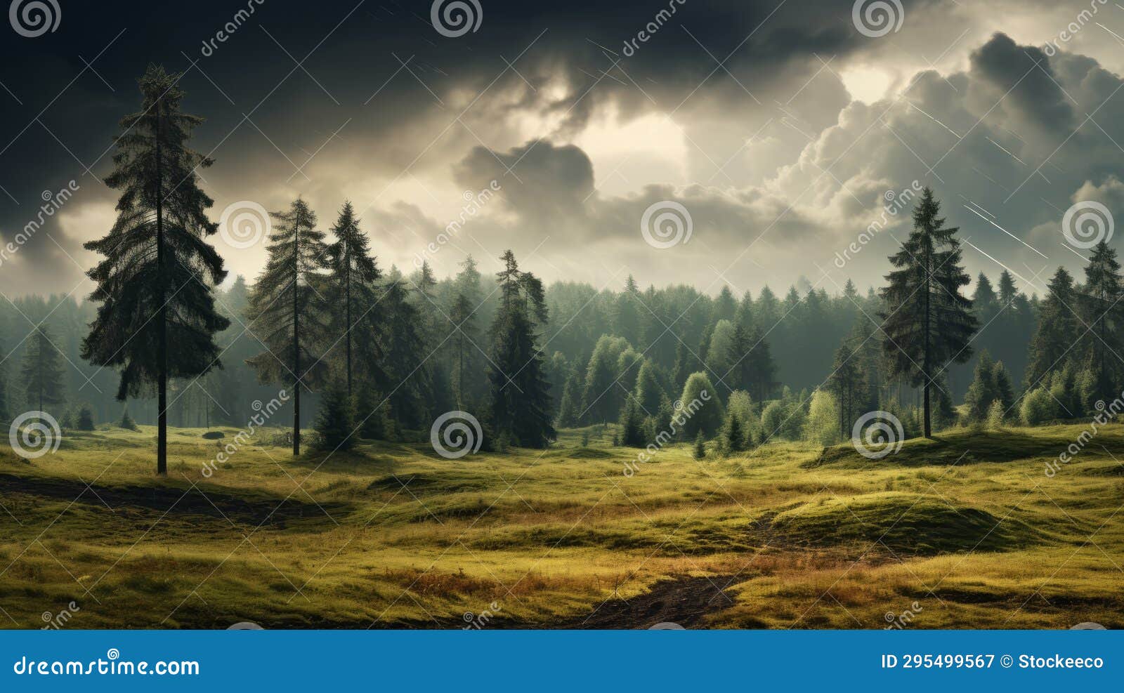 Photo-realistic Vray Landscape: Forest with Stormy Clouds Stock ...