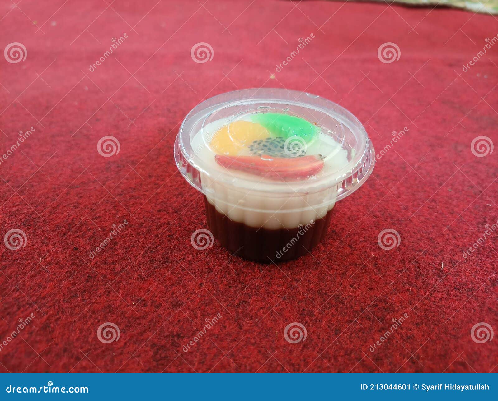 Photo of Red, Green and Yellow Three-color Topping Fruit Pudding Stock ...