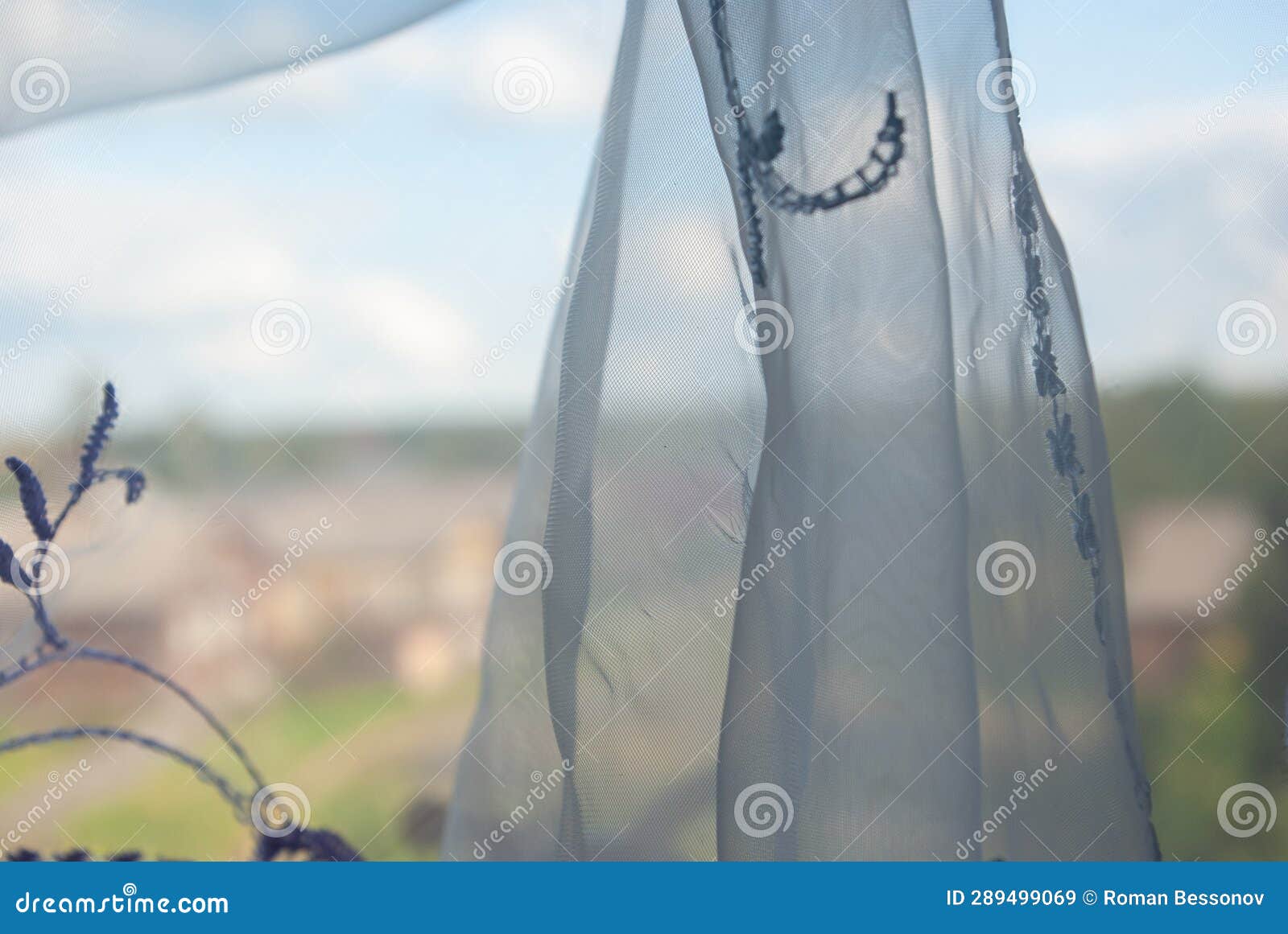 Photo of a Red Tulle on a Window with a Thread Pattern Stock Image ...