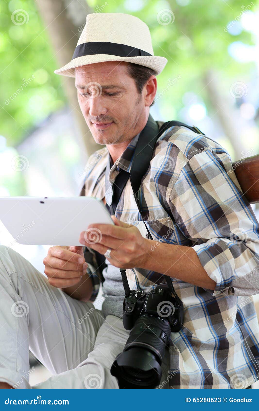 Photo Reporter Using Tablet in Town Stock Image - Image of modern ...
