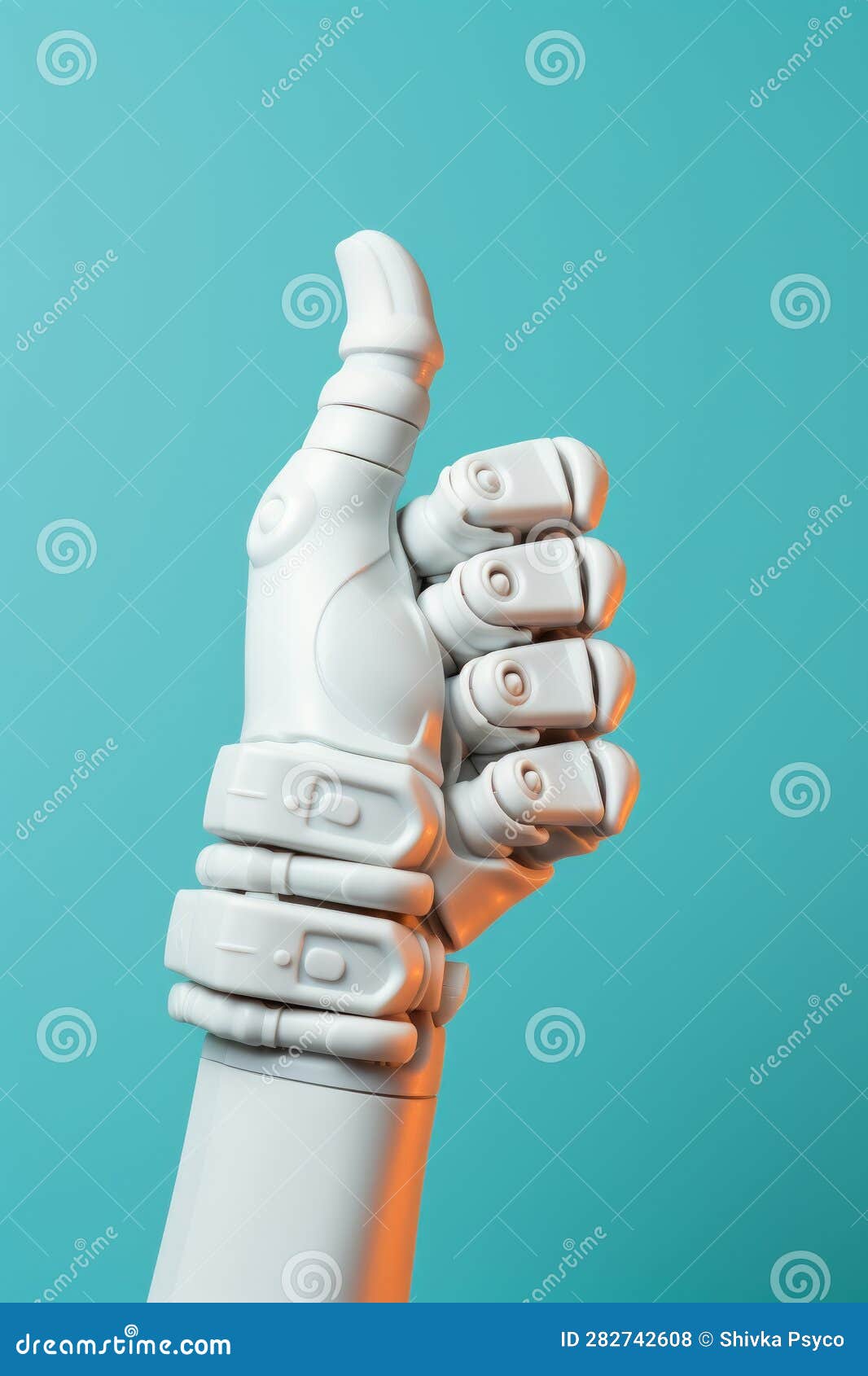 A Photo of Robotic Hand of White Color with Blue Background Stock ...
