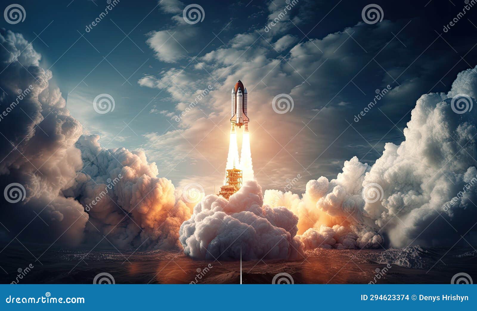 Photo of a Rocket Launching into the Sky with Clouds Stock Illustration ...