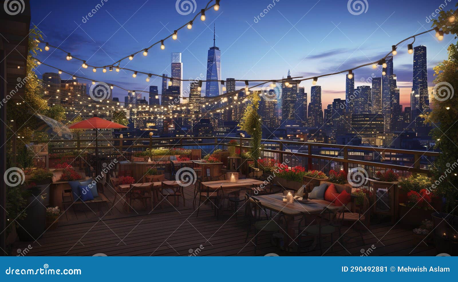 A Photo of a Rooftop Event Venue with Cityscape Views Stock ...