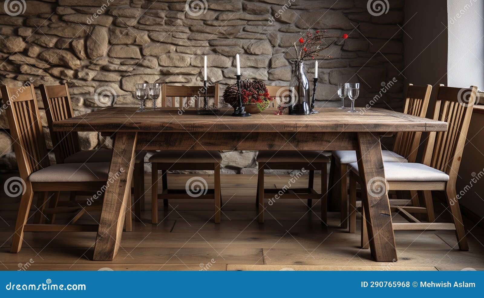 A Photo of a Rustic Dining Room Table and Chairs Stock Illustration ...