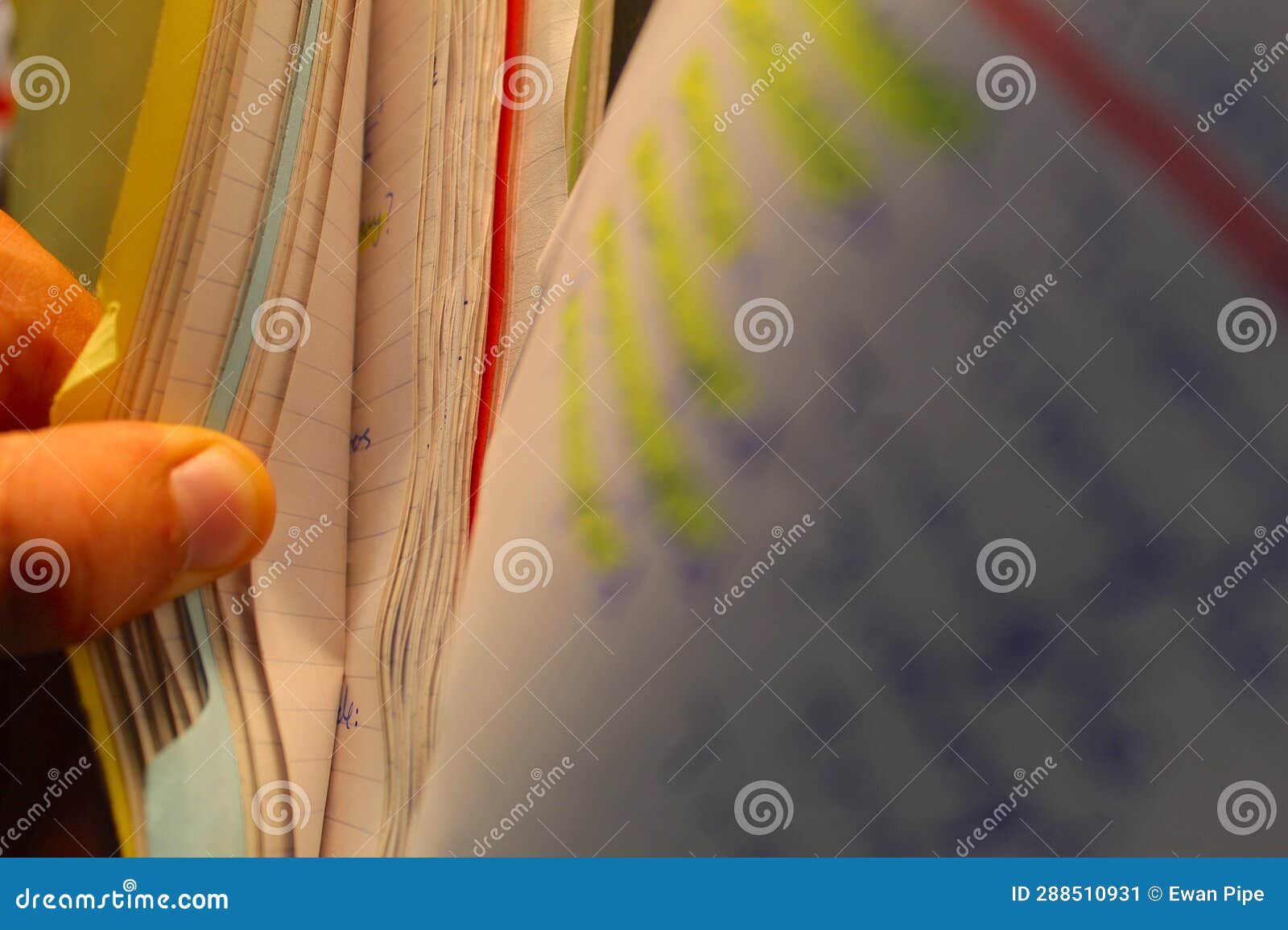 Someone Scrolling through Binder Notes Stock Image - Image of line ...