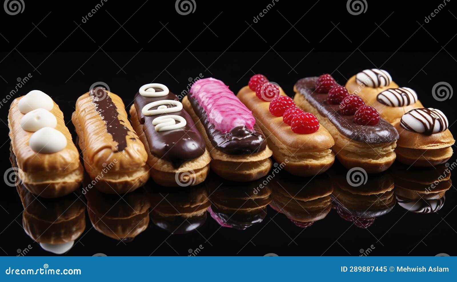 A Photo of a Selection of Miniature Eclairs with Various Fillings Stock ...