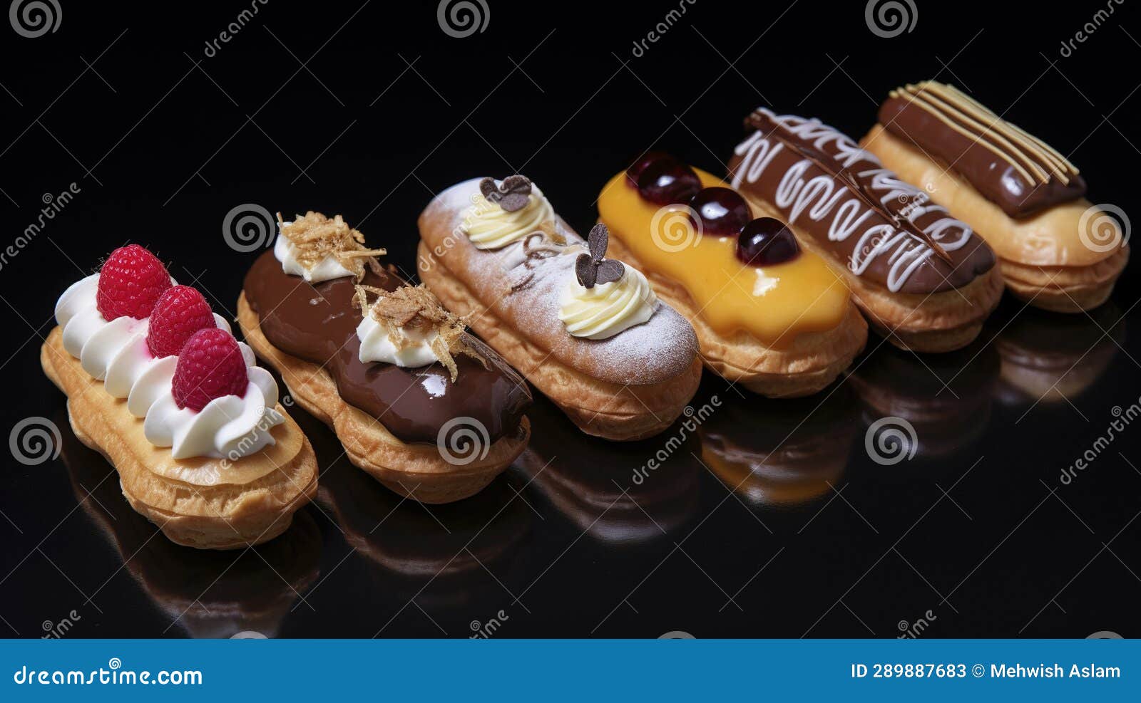 A Photo of a Selection of Miniature Eclairs with Various Fillings Stock ...