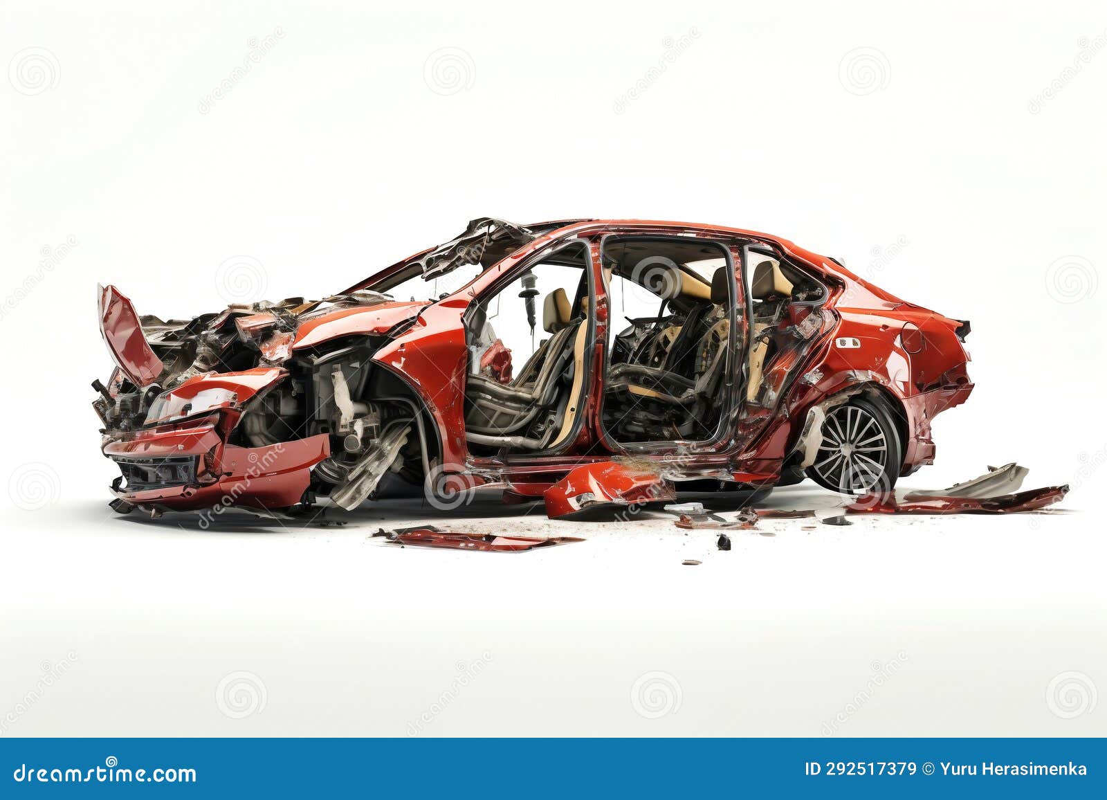 Photo of a Severely Damaged Red Car Split in Half after a Collision ...