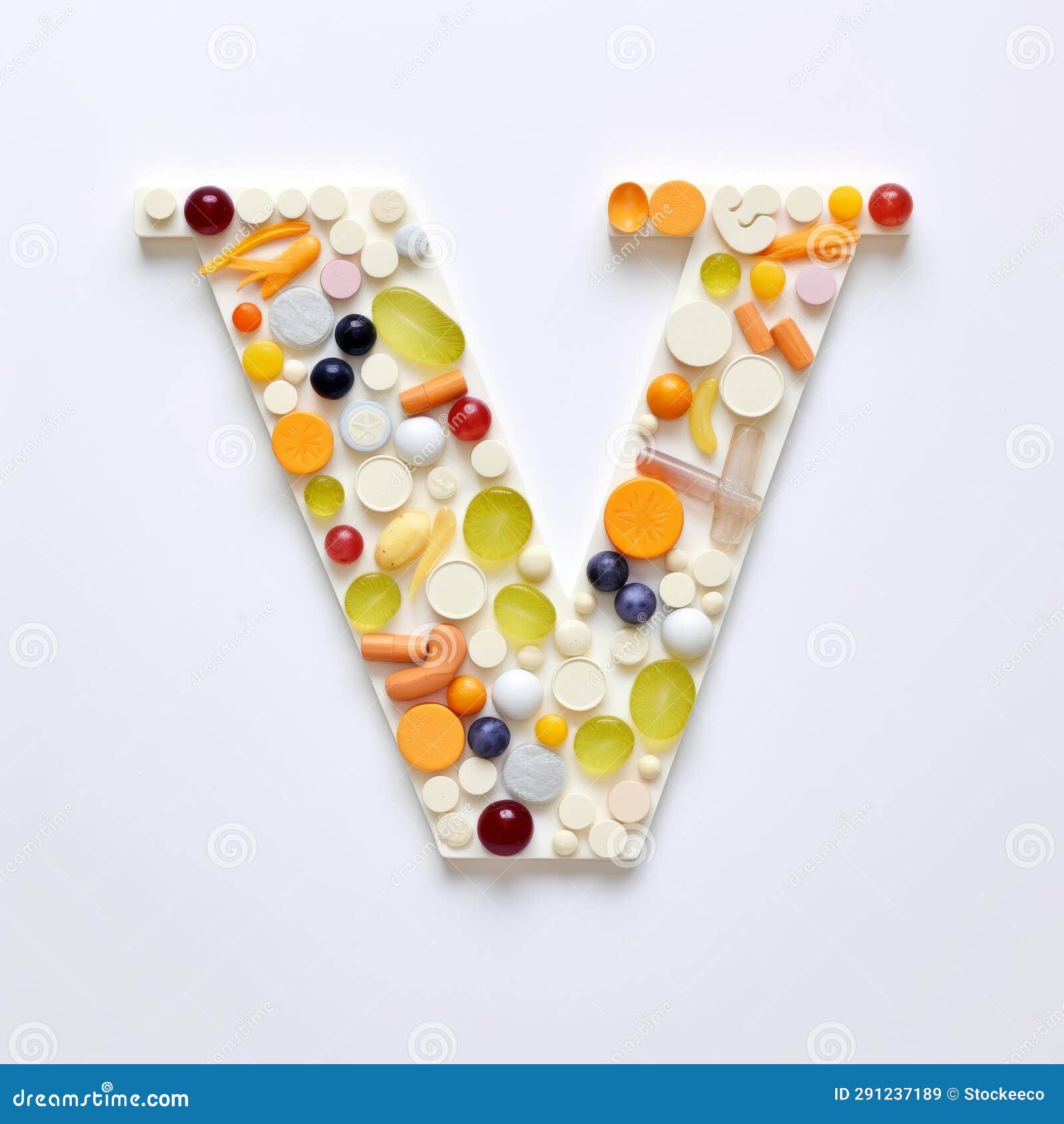 Whimsical Pill Art: Vibrant Letter W with Intricate Pill Shapes Stock ...