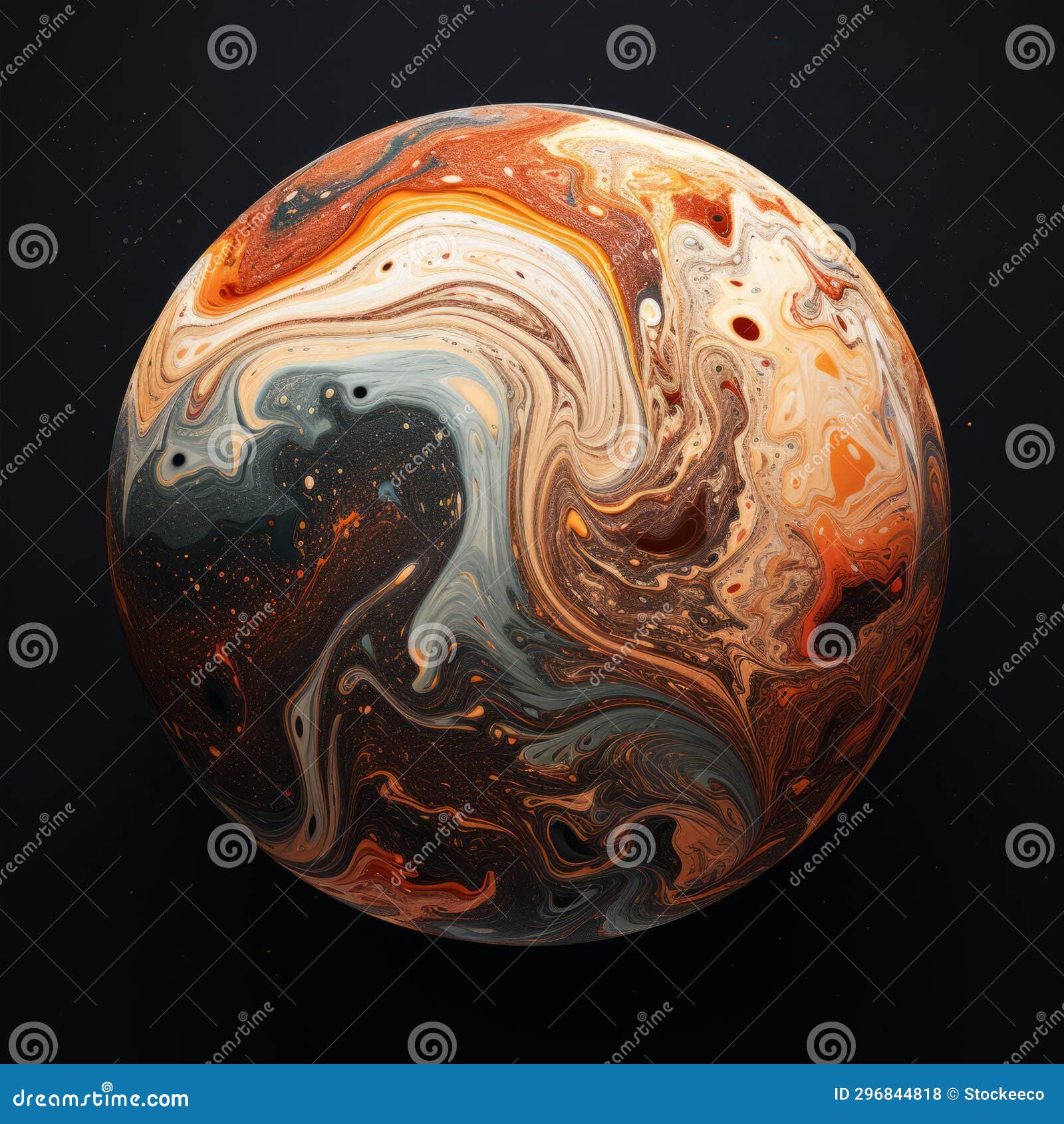 Marbled Planet: a Dark and Textural Orbiting World Stock Illustration ...
