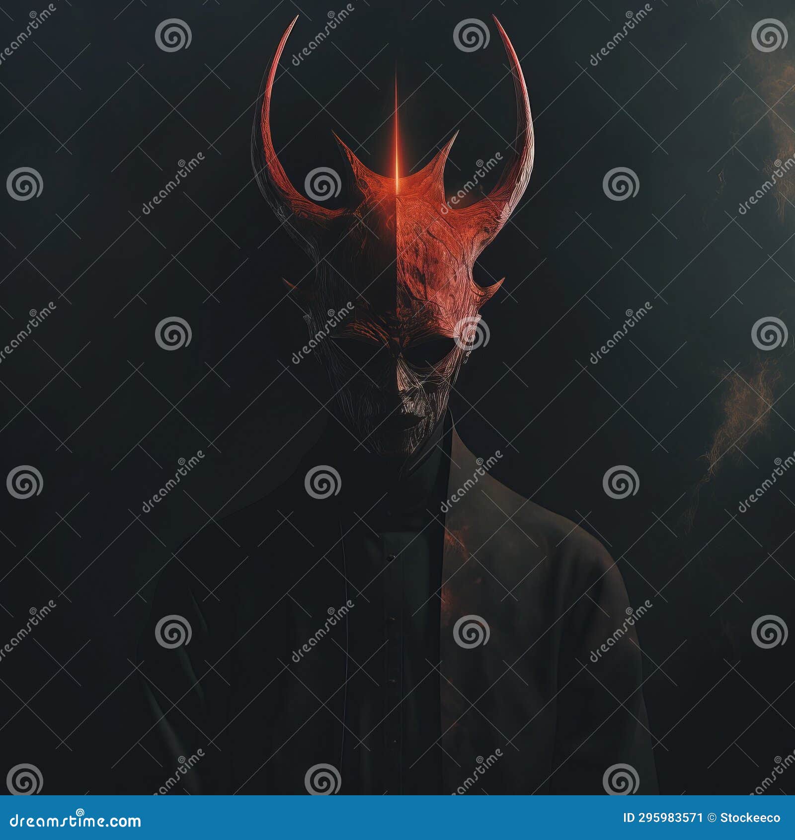 Symbolism Minimalism: Dark Demon Humanoid with Red Horns Stock ...