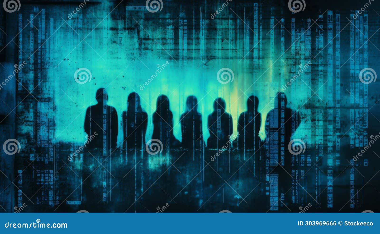 Silhouette of People with Glitch Textures: Dark Cyan and Black Stock ...