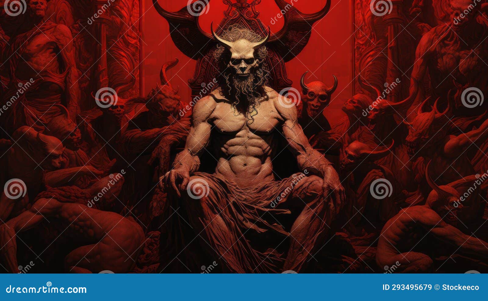 7 Princes of Hell: Satan and the Demonic Throne Stock Illustration ...