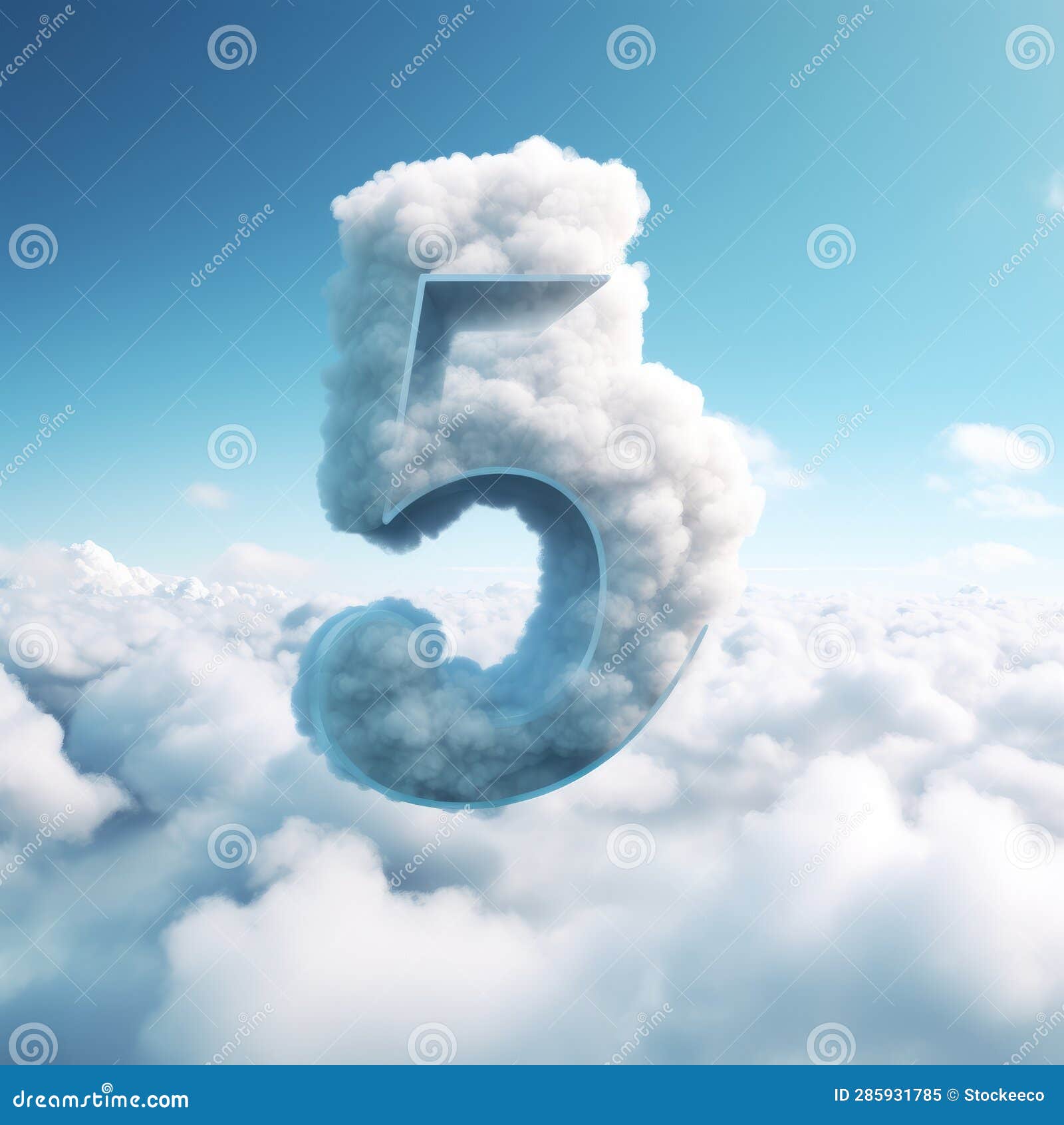 Hyperrealistic Composition: Number Five on Cloud Stock Illustration ...