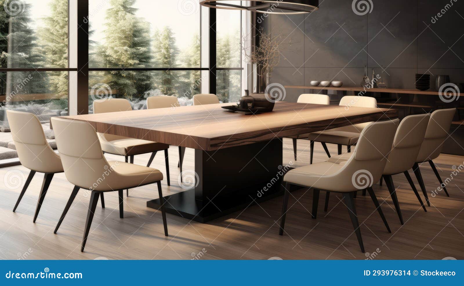 Modern Dining Table with Chairs and Windows - Realistic and Hyper ...