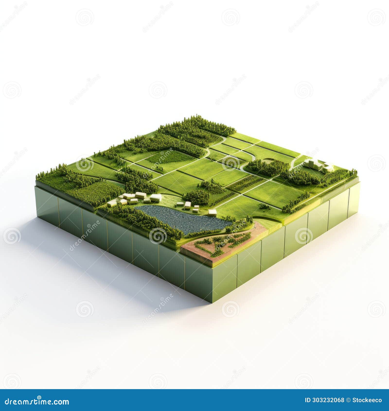 Shiny Plastic Isometric Square Model of Green Fields Stock Photo ...