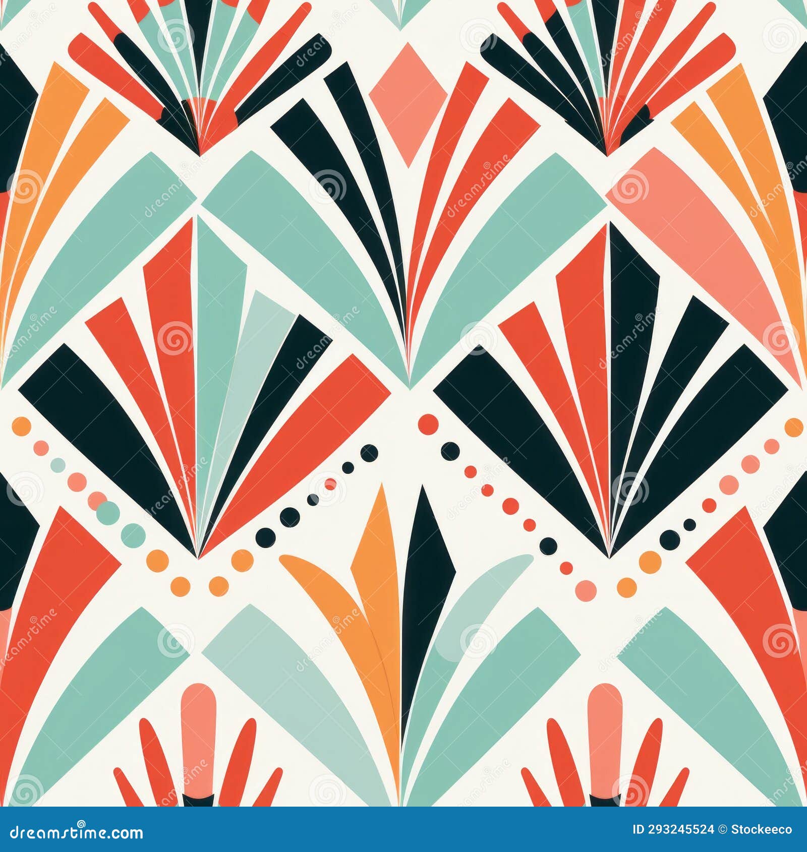 Vibrant Art Deco Pattern with Light Red and Teal Colors Stock ...