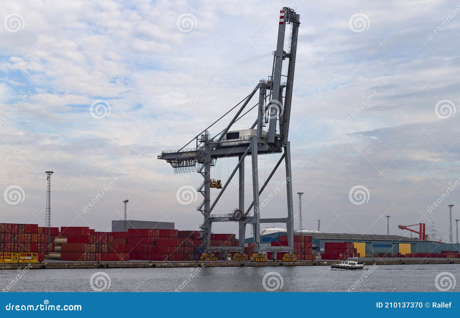 Container quay with crane stock photo. Image of storage - 210137370