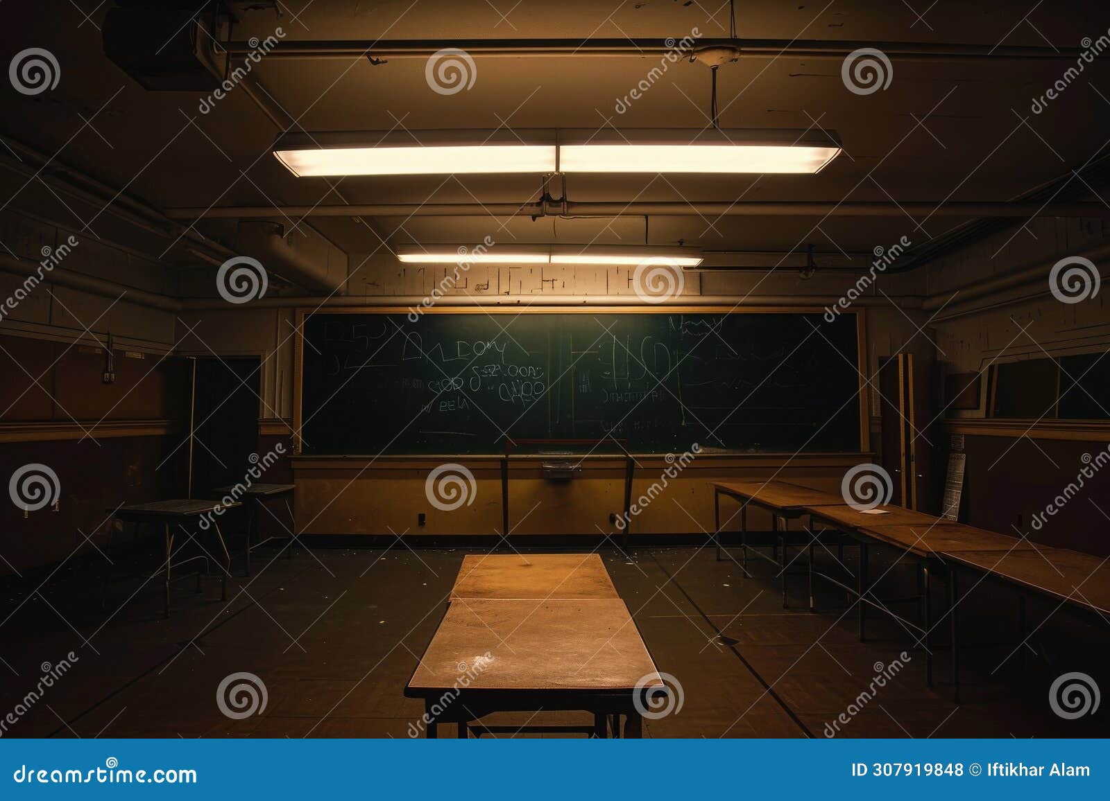 This Photo Shows an Empty Classroom Filled with Desks and a Chalkboard ...