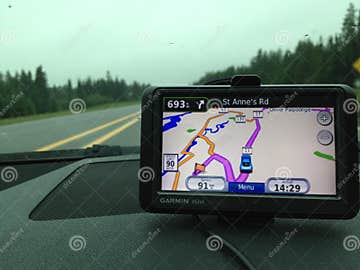 GPS Navigation with Map on Dashboard Stock Photo - Image of windshield ...